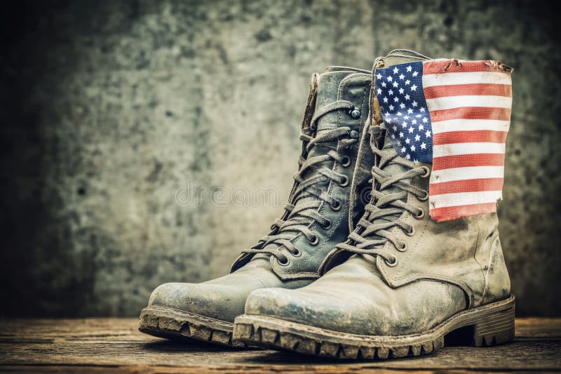 Military Boots with American Flag Detailing Stock Image - Image of ...