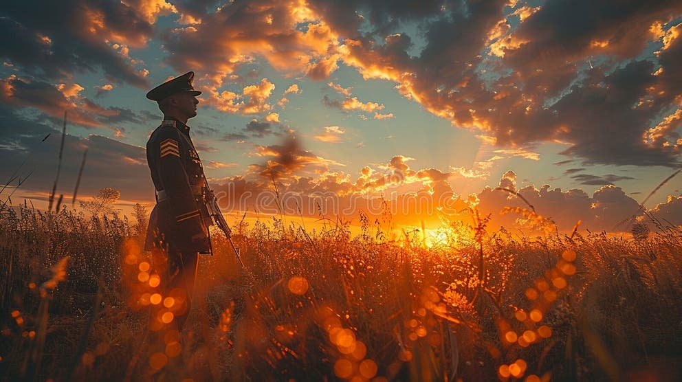 A Military Bugler at Sunset Medium Shot Stock Image - Image of uniform ...