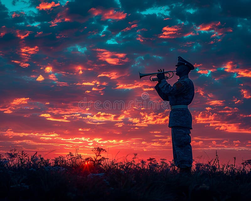 A Military Bugler at Sunset Medium Shot Stock Photo - Image of force ...