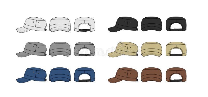 Military Cadet Cap ( Work Cap ) Vector Template Illustration Set Stock ...