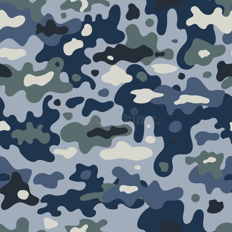 Military Camouflage Seamless Pattern, Blue Color Stock Illustration ...