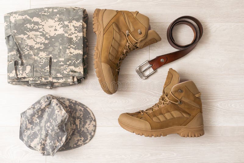 Military Camouflage Uniforms and Boots Stock Photo - Image of outfit ...