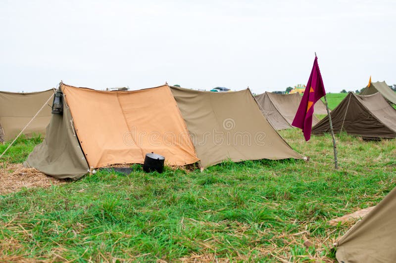 Military Tent in the Field. Big Tent City. Field Camp in Nature ...