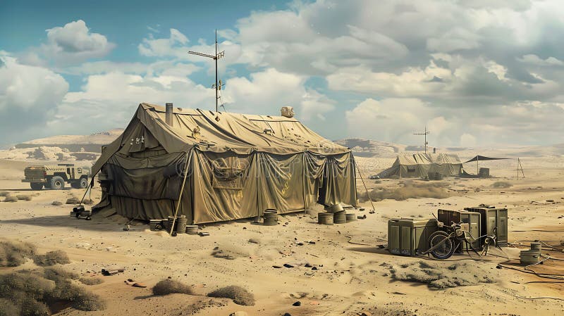 Military Camp Setup in Desert Stock Illustration - Illustration of ...