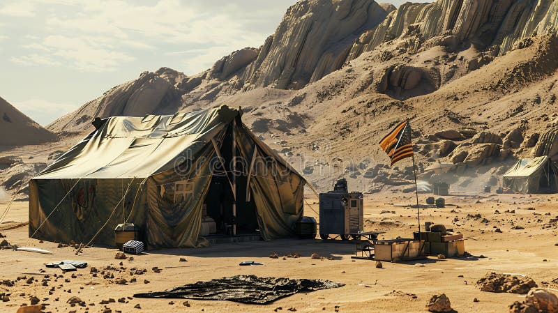Military Camp Setup in Desert Stock Illustration - Illustration of ...