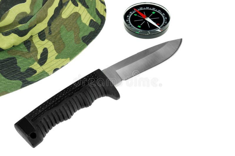 Military Cap, Knife and Compass Isolated Stock Image - Image of hiking ...