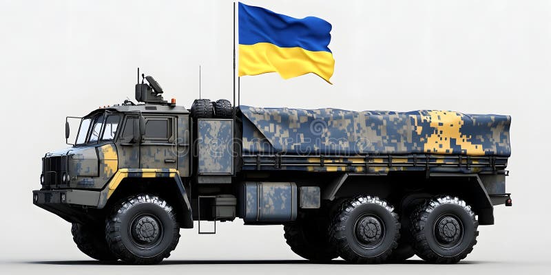 Military Cargo Truck with Camouflage and Flag Stock Illustration ...