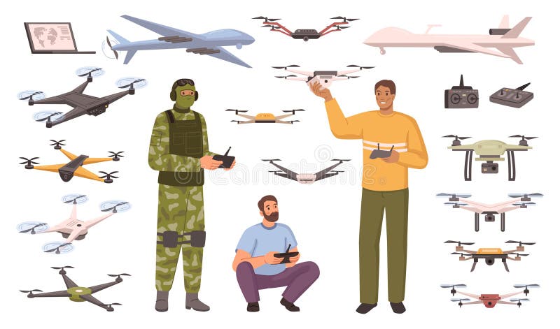 Military and Civil Use of Unmanned Drones Stock Vector - Illustration ...