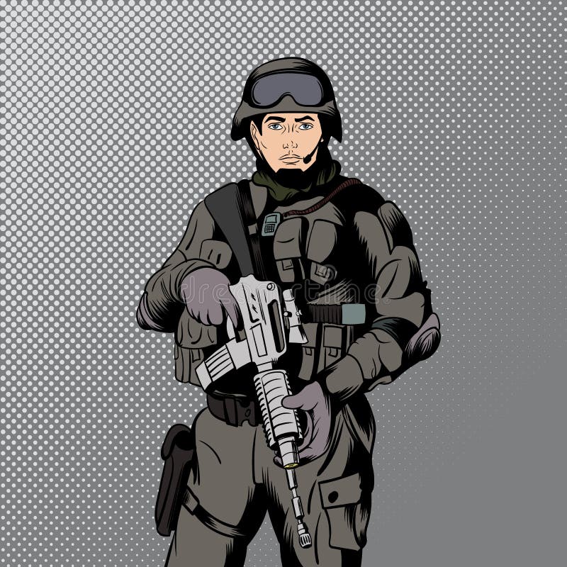 Military comics man stock vector. Illustration of adult - 63333258