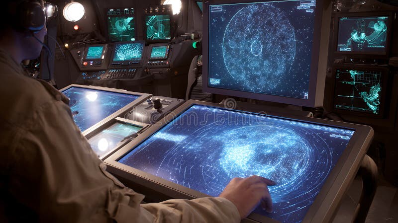 Military Command Center Operator on Radar Screen Technology for ...