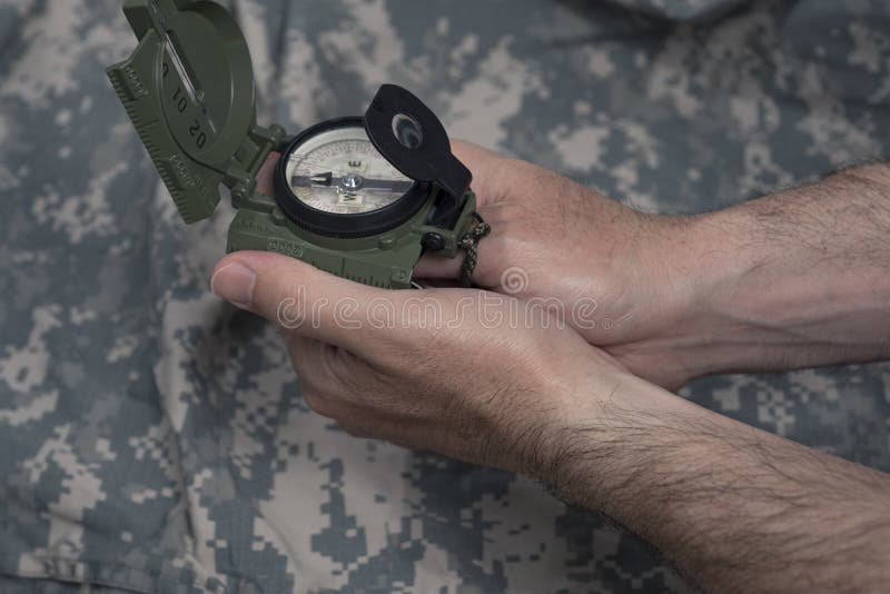 Compass on Map. Map Reading and Land Navigation Concept Stock Image ...