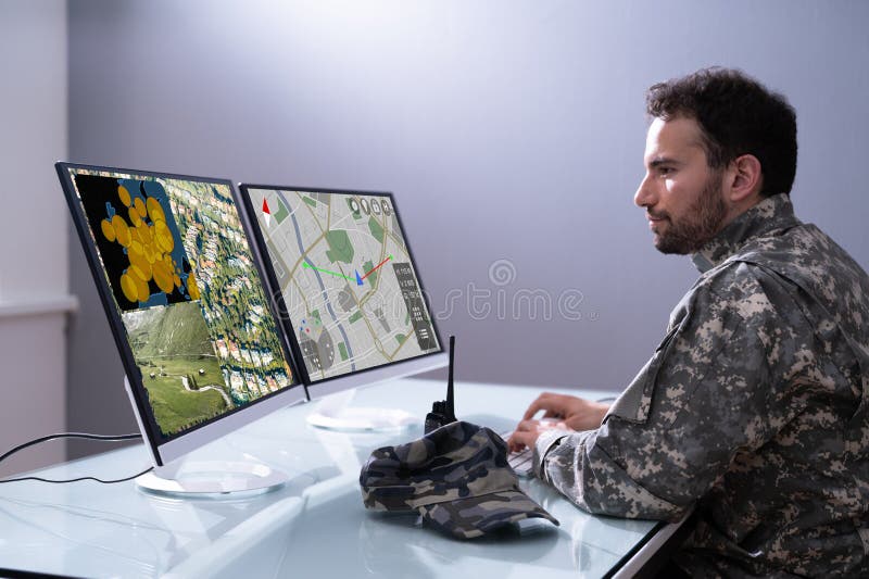 Military Data Center Using Computer Software Stock Photo - Image of ...