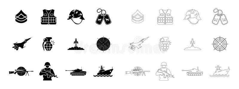 Military and Defense Icons Set. Editable Minimalist and Outline Vector ...
