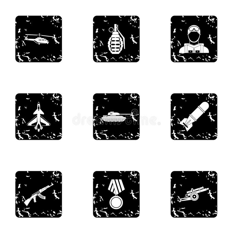 Military Defense Icons Set, Grunge Style Stock Vector - Illustration of ...
