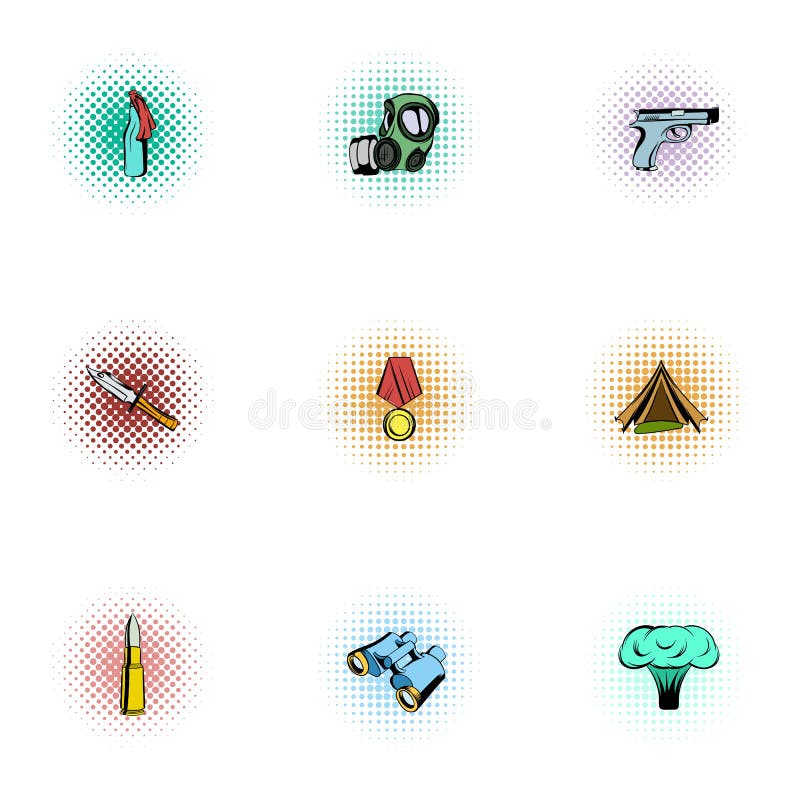 Military Defense Icons Set, Pop-art Style Stock Vector - Illustration ...