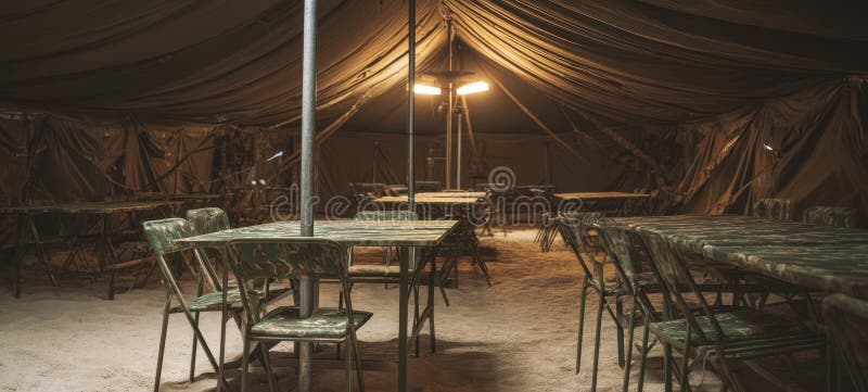The Military Dining Tent with Organized Seating and Ambient Lighting ...