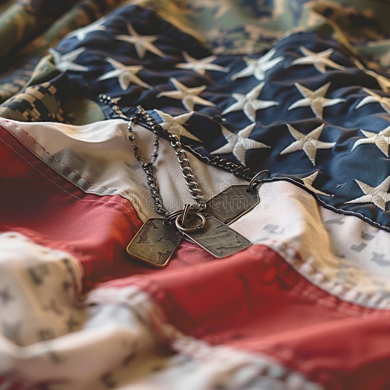 Military Dog Tags Rest on a Folded American Flag Stock Illustration ...