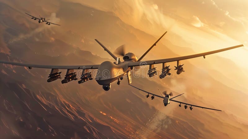 Military Drone Top, Side, Front View. Isolated 3d Army Plane Stock ...