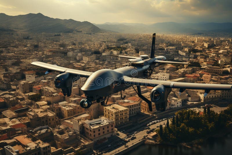 Military Drone Flying in the Air. War Concept with Drones Stock ...