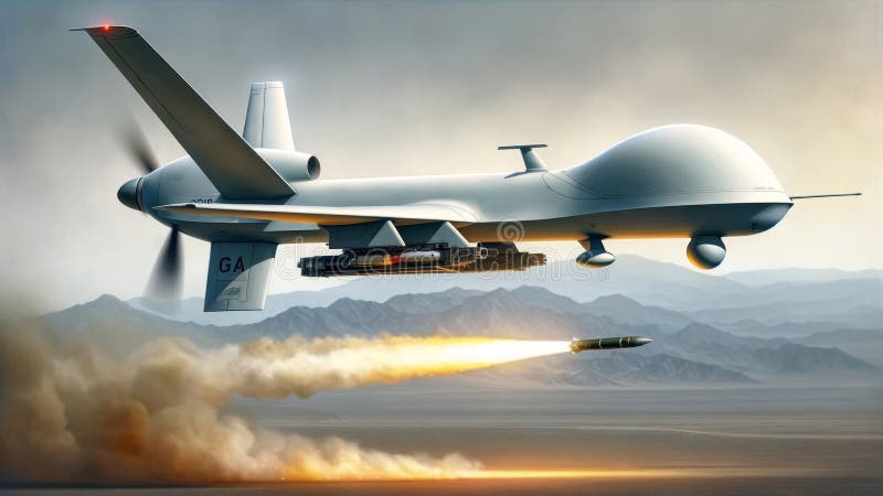 Military Drone Precision Strike in Mountainous Terrain Stock Photo ...
