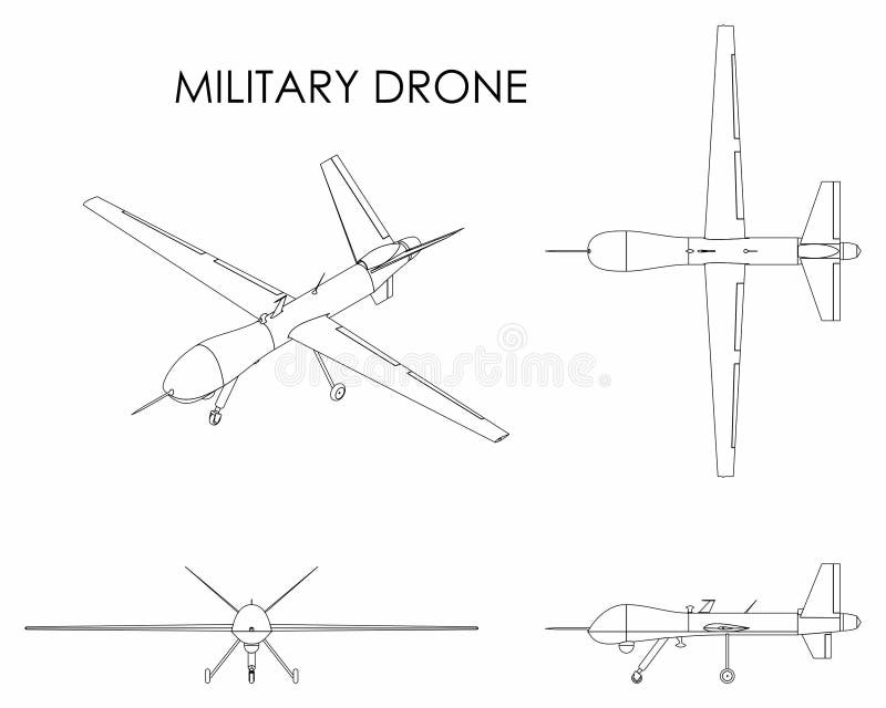Military Drone Predator. Outline Only. Stock Vector - Illustration of ...