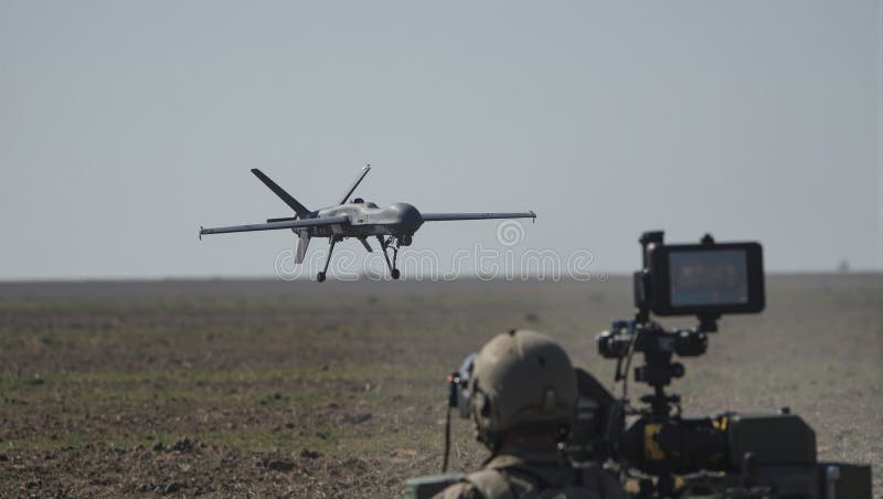 Military Drone Surveilling Battlefield for Ground Forces Stock ...