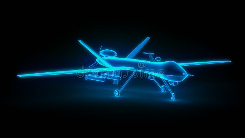 Military Drone Wireframe Glowing Blue 3d Rendering Stock Illustration ...