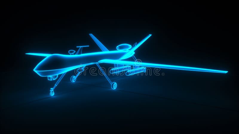 Military Drone Wireframe Glowing Blue 3d Rendering Stock Illustration ...