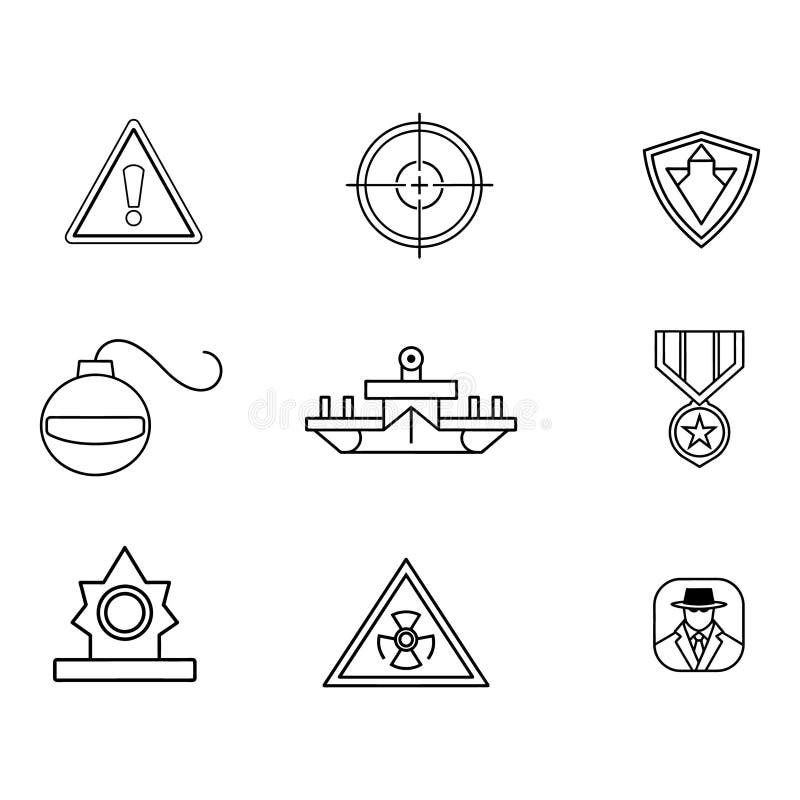 Military element icons set stock illustration. Illustration of line ...