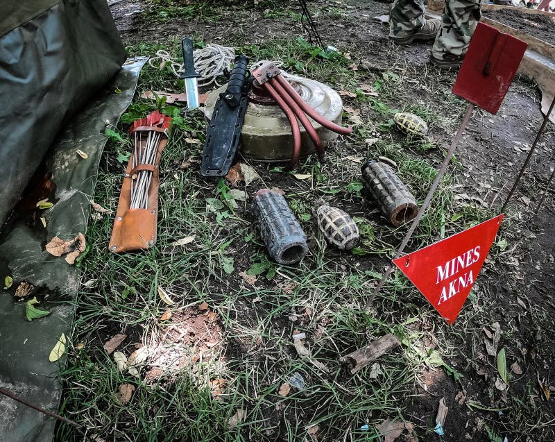 Military Equipment for Demining Areas and Samples of Defused Shells ...