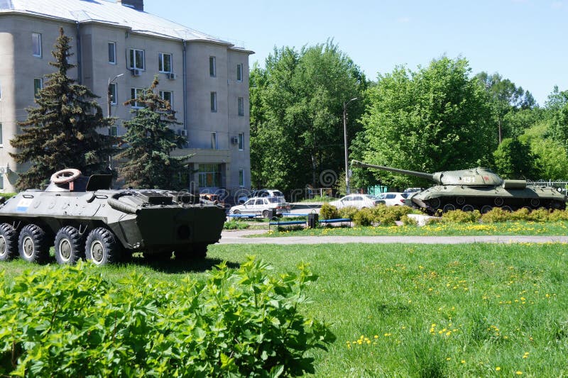 Military Equipment in the Park on the Central Square in Gorodets Stock ...
