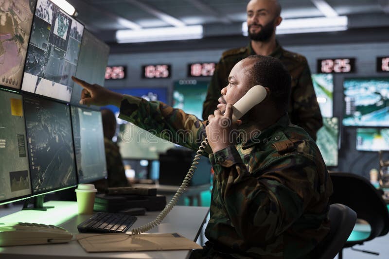 Military Expert Using Radar and Communications Systems Stock Photo ...