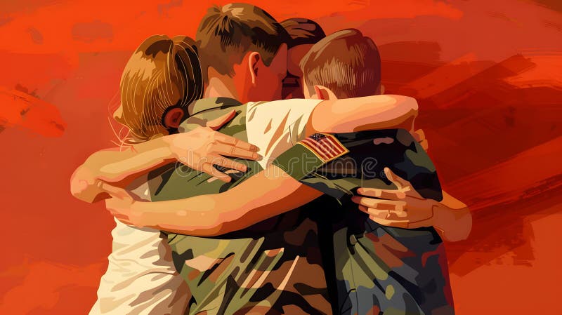 Military Family Hugging Their Veterans Stock Illustration ...