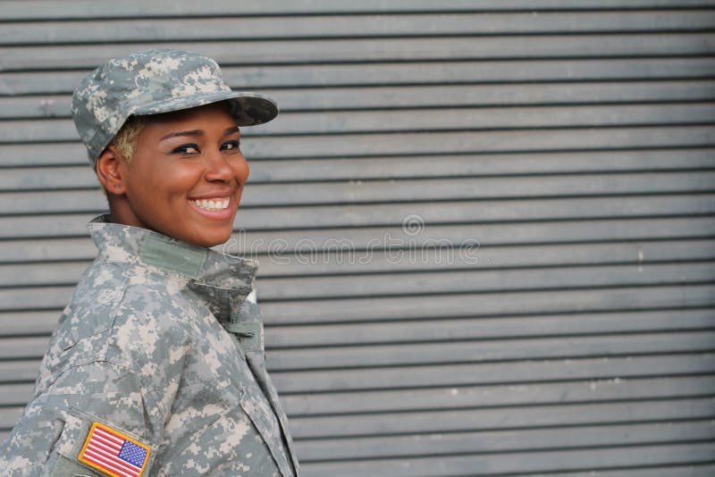 Veteran Soldier Smiling and Laughing. African American Woman in the ...