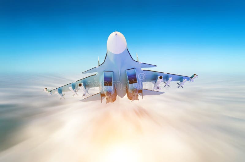 Military Fighter Aircraft at High Speed, Flying High in the Sky. Stock ...