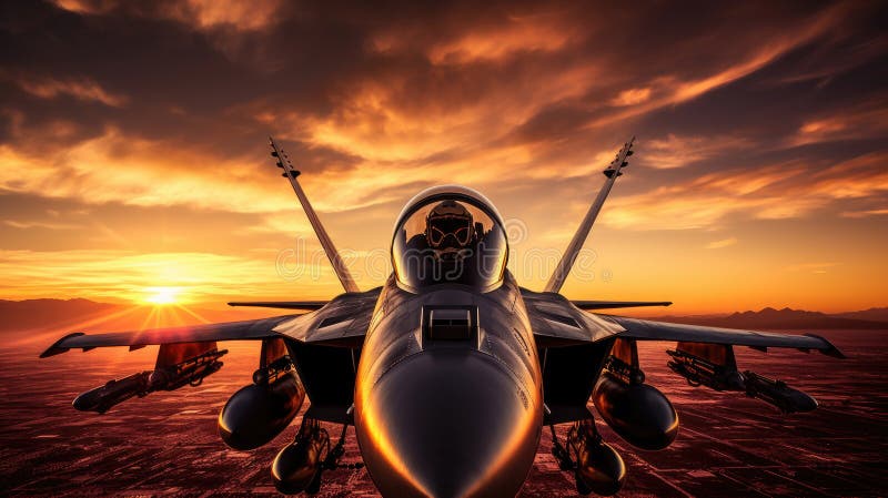 Military Fighter Aircraft during the Sunset Stock Illustration ...