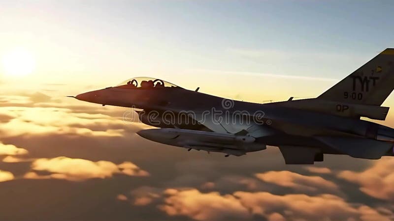 Military Fighter Jet F-16 Flying Over Clouds Stock Video - Video of ...