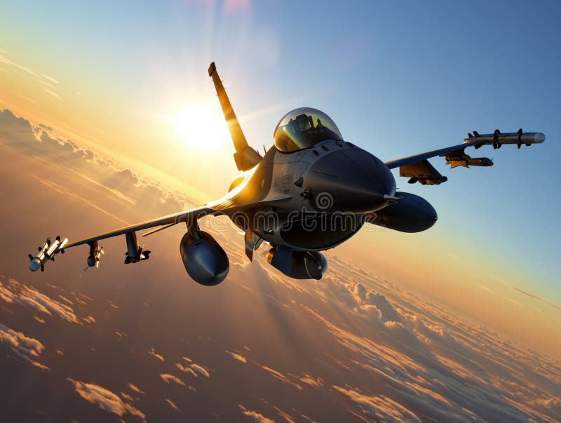 Fighter Jet Soaring through Clouds at Sunset in a Dramatic Aerial ...