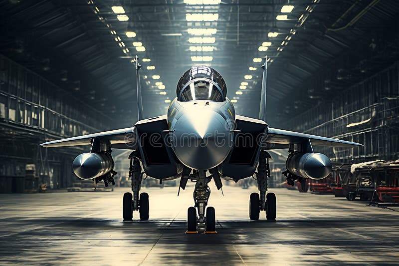 Military Fighter Jet in the Hangar. 3d Rendering Toned Image Stock ...