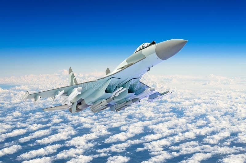 Military Fighter Jet Plane Above the Clouds. Stock Photo - Image of ...