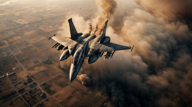 Military Fighter Jet in the Smoke Stock Illustration - Illustration of ...