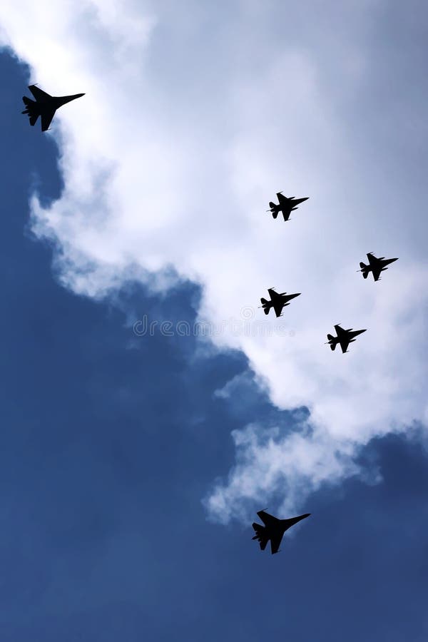 Military Fighter Jets Flying in a Formation Stock Image - Image of blue ...