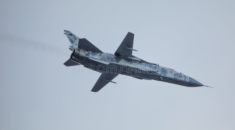 Military Fighter Plane with Variable Sweep Wing on Sky Background Stock ...