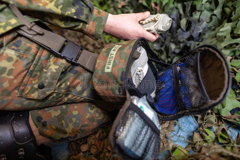 Military First Aid Bag on a German Soldier Stock Image - Image of ...