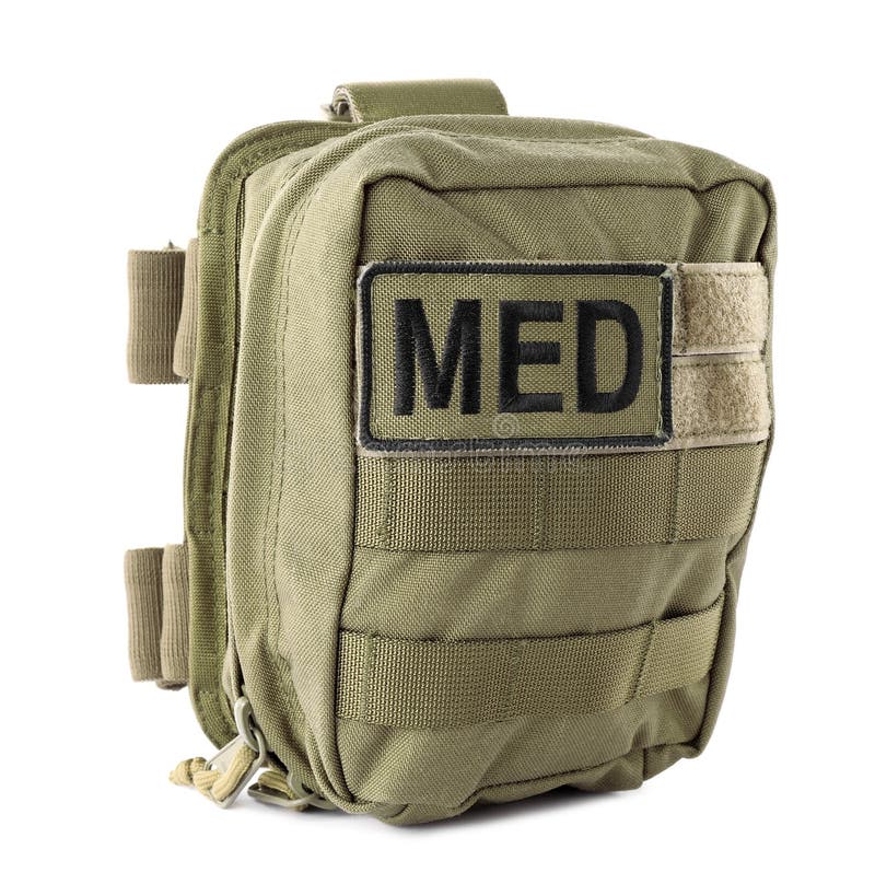 Military First Aid Kit Isolated on White Stock Photo - Image of ...