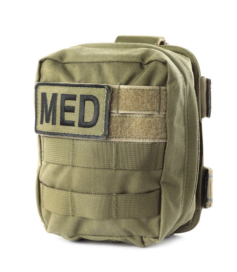 Military First Aid Kit Isolated on White Stock Photo - Image of ...