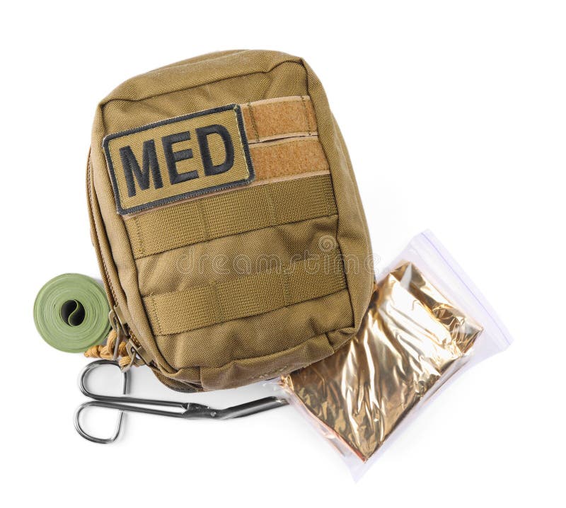 Military First Aid Kit and Tourniquet on White Background Stock Image ...