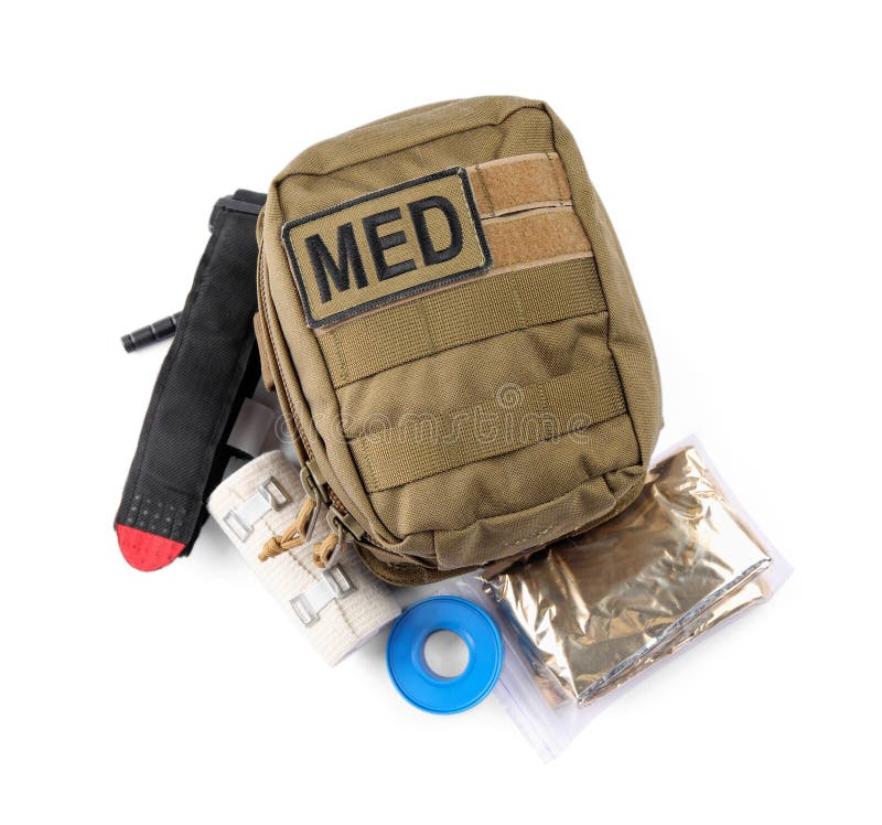 Military First Aid Kit and Tourniquet on White Background Stock Image ...