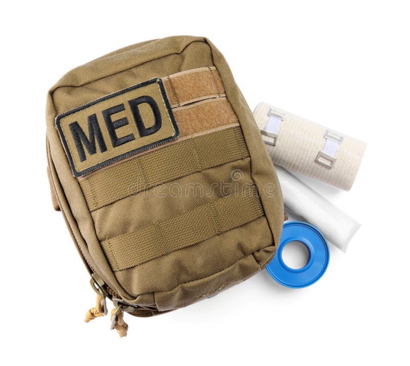 Military First Aid Kit and Tourniquet on White Background Stock Image ...