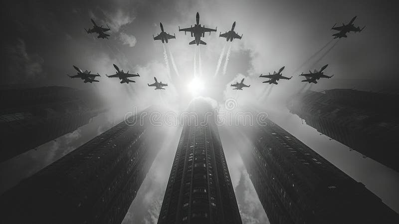 A Military Flyover during a Parade Wide Shot Stock Photo - Image of ...